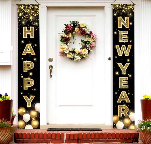 Wreaths & Door Hangers Rose Gold Happy New Year 1 Piece Sign Hanging ...