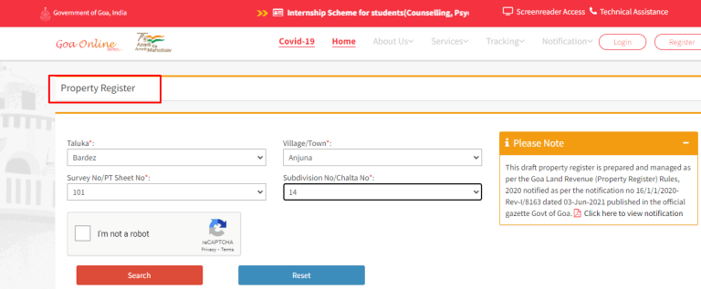 Goa Land Records - Property Ownership & Survey Number Search