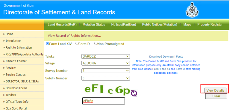 Goa Land Records - Property Ownership & Survey Number Search